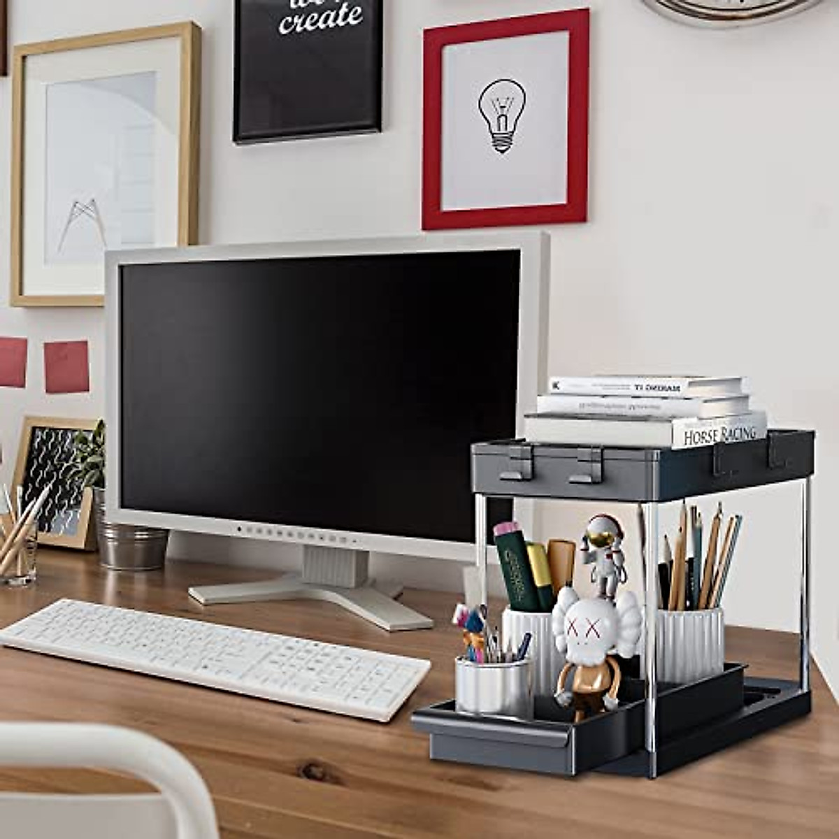 BuyBuyQUEEN 2 Pack Under Sink Organizers and Storage,2 Tier Kitchen Sink Organizer,Under the Sink Pull Out Cabinet Organizer with 4 Hooks Sliding Shelf for Bathroom Organization