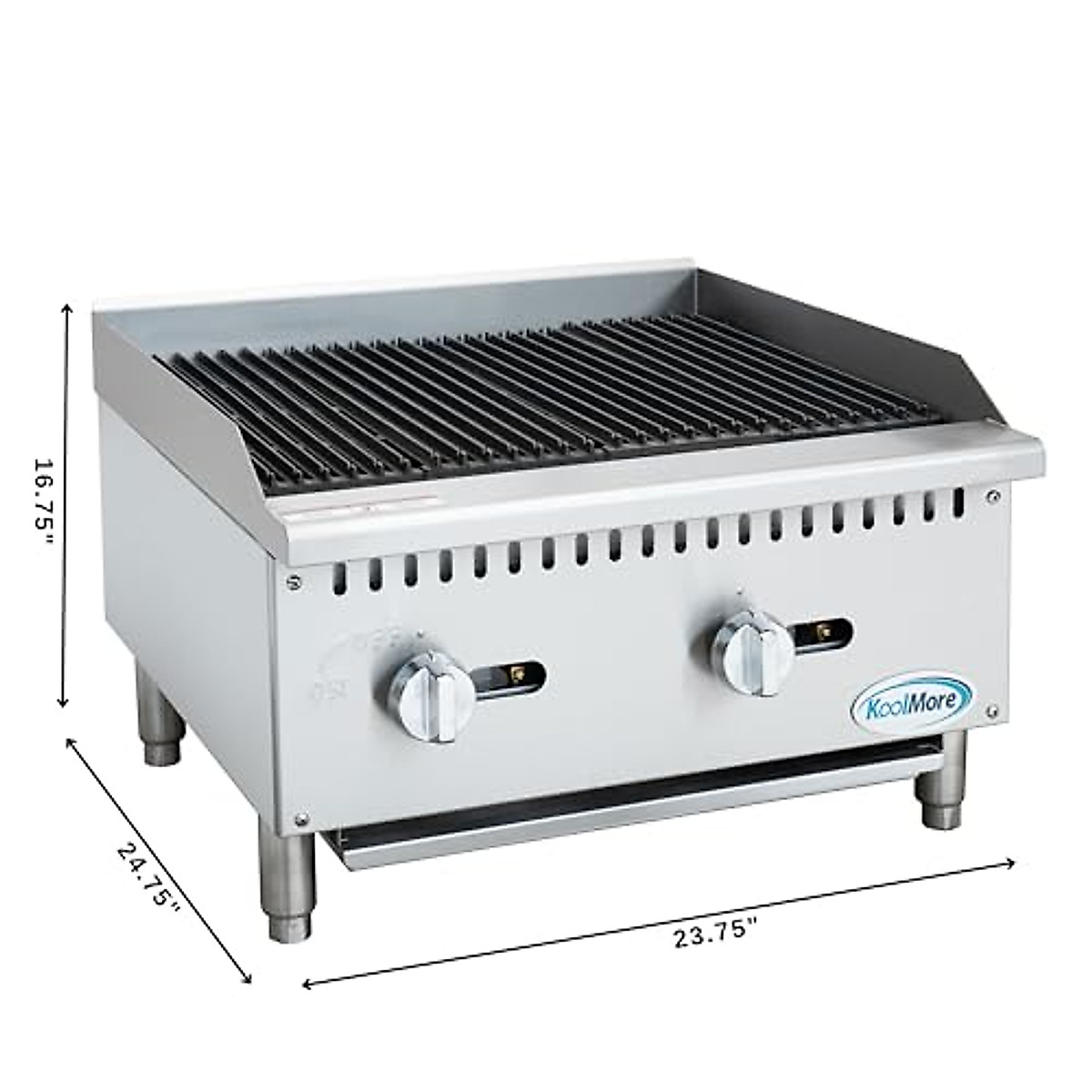 KoolMore 24 in. Commercial 2-Burner Natural Gas Charbroiler with 60,000 BTU in Stainless-Steel, ETL Listed(KM-GCB2-24M)