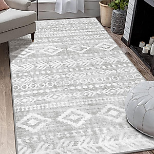 Lahome Boho Moroccan Area Rugs 5x7, Washable Grey Rugs for Bedroom Non-Slip, Low-Pile Soft Tribal Print Living Room Rug, Non-Shed Neutral Geometric Indoor Carpet for Office Playroom Dining Room