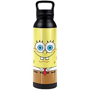 LOGOVISION Spongebob Official Dual Face Logo 24 oz Insulated Canteen Water Bottle, Leak Resistant, Vacuum Insulated Stainless Steel with Loop Cap, Black