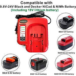 ANOITD BDFC240 BDCCN24 Multi-Volt Battery Charger for Black+Decker FSMVC 18V 14.4V 12V 9.6V 24V NiCD&NiMH Battery Black & Decker Firestorm HPB24 HPB18 A1718 FS18FL HPB14 HPB12