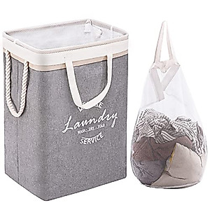 TECHMILLY 72L Large Laundry Hamper with Removable Bag, Collapsible Laundry Basket with Rope Handles, Dirty Clothes Hamper for Bedroom, Living Room, Clothes Toys Organizer, Grey