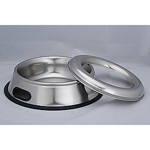 Indipets Stainless Steel Spill Proof Splash Free Dog Bowl - 16oz - Removable Cover and Easy Pick Up Grip Handle
