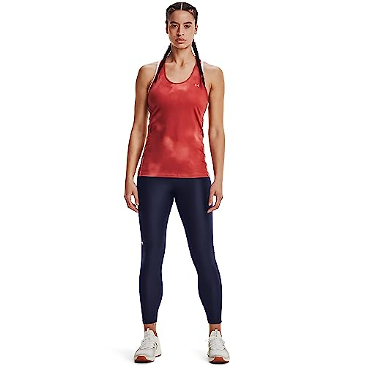 Under Armour Womens HeatGear Armour High Waisted Ankle No-Slip Leggings , Midnight Navy (410)/White , Large