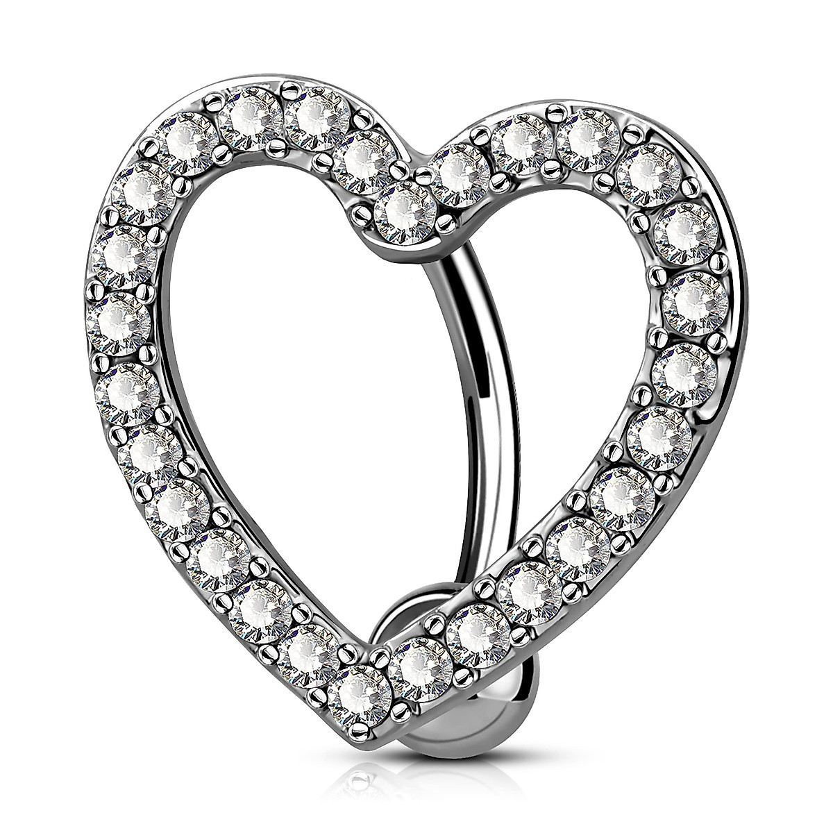 OUFER Titanium Belly Button Rings, Heart Shaped Reverse Belly Ring, Paved CZ Crystal Top-Down Belly Button Piercing, 14G Navel Rings for Women Men…