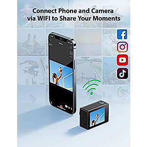 Action Camera 4K - Motorcycle Helmet Underwater WiFi Touch Screen Camera With 60FPS 20MP 8X Zoom Lens EIS Stabilization, include Remote Control, External Microphone, 2*Batteries and Accessories Kit