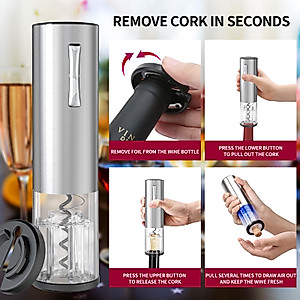 CIRCLE JOY Electric Wine Opener Set 4-in-1 Wine Set with Rechargeable Wine Opener, Rechargeable Wine Aerator Pourer, Foil Cutter and Vacuum Wine Stopper, Gift Set for Wine Lovers, Silver
