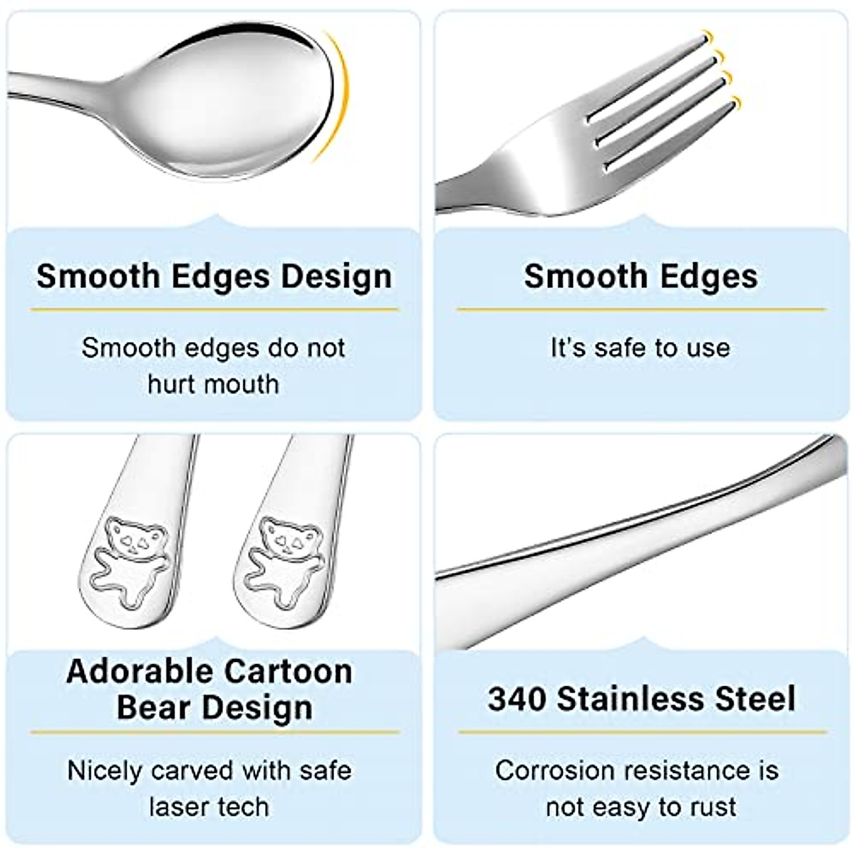 24 Pieces Kids Silverware Toddler Utensils Children's Safe Flatware Toddler Silverware Set 12 x Kids Forks 12 x Kids Spoons Stainless Steel Toddler Spoons and Toddler Forks (Silver)