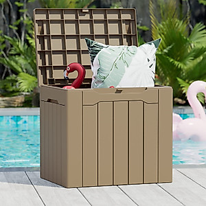 Greesum 31 Gallon Resin Deck Box Large Outdoor Storage for Patio Furniture, Garden Tools, Pool Supplies, Weatherproof and UV Resistant, Lockable, Light Coffee