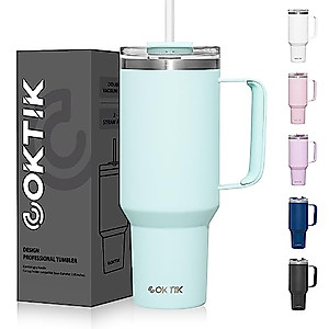 COKTIK 40 oz Tumbler With Handle and Straw Lid, 2-in-1 Lid (Straw/Flip), Vacuum Insulated Travel Mug Stainless Steel Tumbler for Hot and Cold Beverages(Seafoam)