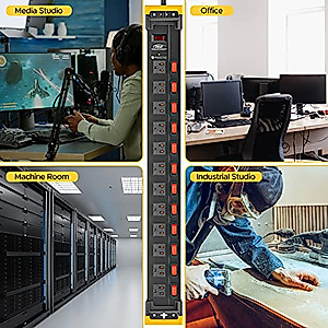 CRST 12 Outlet Heavy Duty Power Strip Surge Protector with Individual Switches, 15AMP/1875W Metal Power Strips with Cord Manager, 9FT, 1020J, for Garage, Workshop, Shop, Home Black