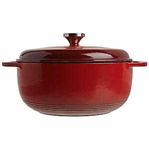 Lodge 6 Quart Enameled Cast Iron Dutch Oven with Lid – Dual Handles – Oven Safe up to 500° F or on Stovetop - Use to Marinate, Cook, Bake, Refrigerate and Serve – Island Spice Red