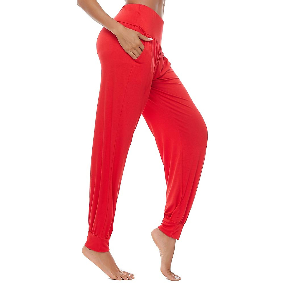 AvaCostume Women's Loose Yoga Harem Workout pants with Pockets Red S