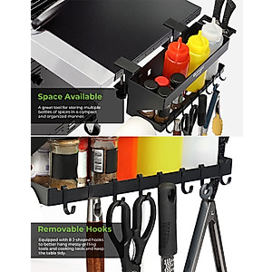 yamagahome Griddle Caddy, Grill Caddy for 28"/36" Blackstone Griddles, BBQ Caddy for Outdoor Grill Storage Organizer with Paper Towel Holder, Tool Holder & 8 J-Hooks, No Drilling, Space Saving