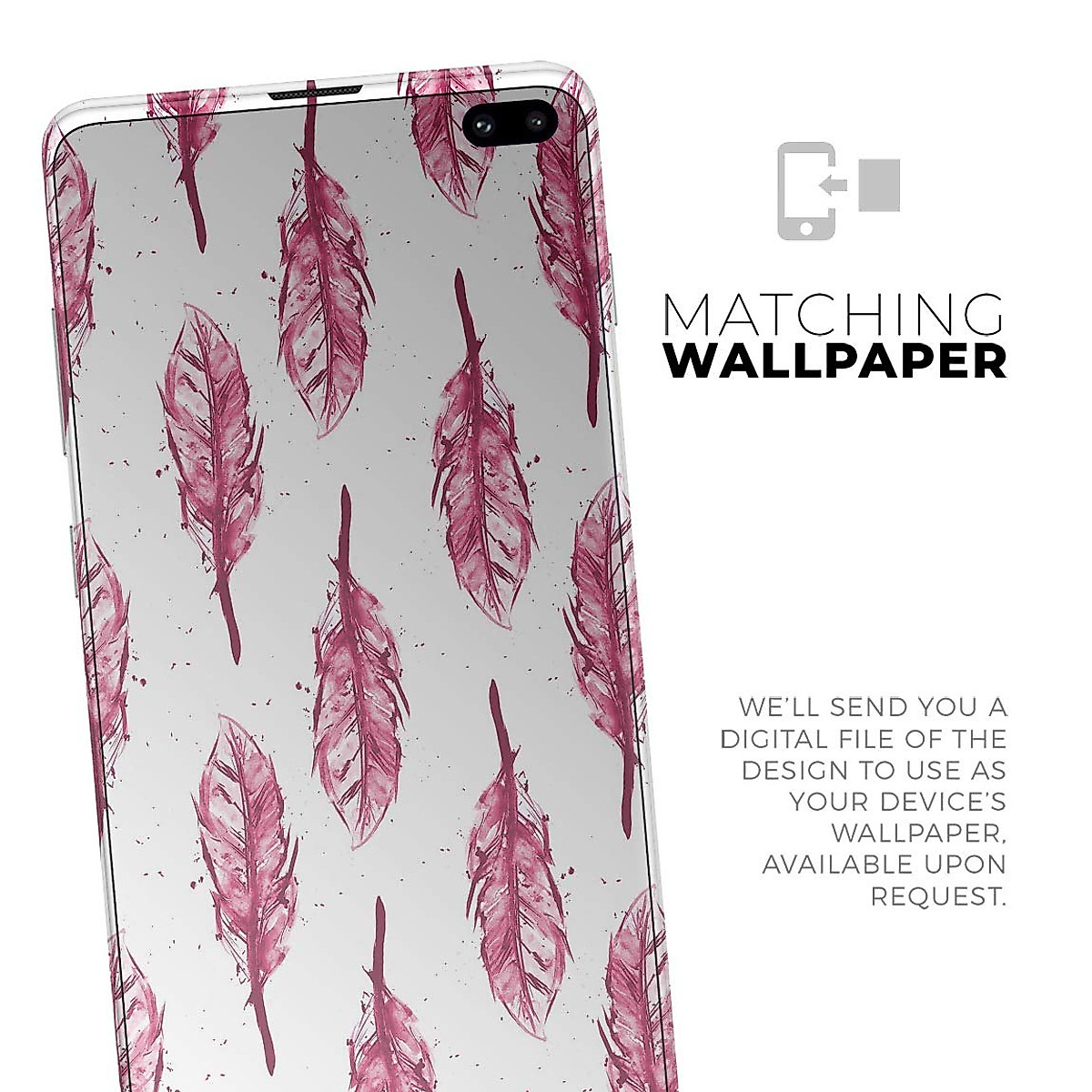 DesignSkinz Crimson Feather Pattern Protective Vinyl Decal Wrap Skin Cover Compatible with The Samsung Galaxy S20 (Screen Trim & Back Glass Skin)