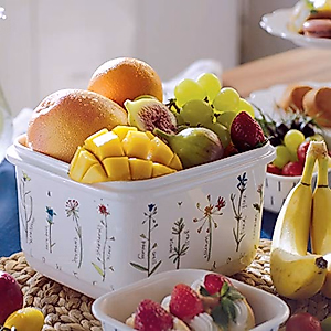 RACHEL BARKER Meadow Flower Porcelain Serve and Store Airtight Large Container (120OZ)