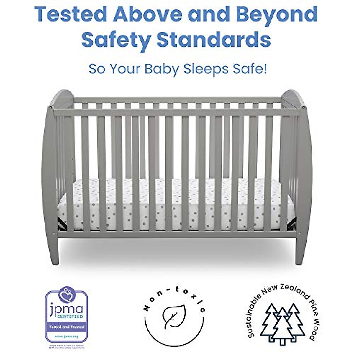 Delta Children Twinkle 4-in-1 Convertible Baby Crib, Easy to Assemble, Sustainable New Zealand Wood, Grey