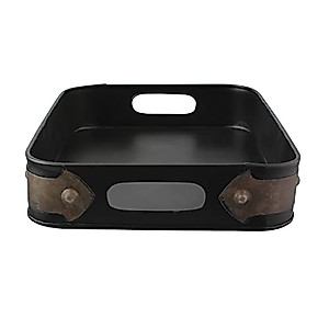 Stonebriar Rectangle Slate Metal Serving Tray with Rust Trim & Cutout Handles, Industrial Butler Tray, For Serving Drinks & Snacks, Centerpiece for Coffee Table, Document Organizer for Desk or Office