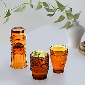 Frcctre Set of 4 Koi Fish Design Drinking Glasses, Stackable Amber Tumbler Glasses Beverage Cups Juice Tumblers Drinking Water Cups Nautical Glassware for Home, Party, Bar