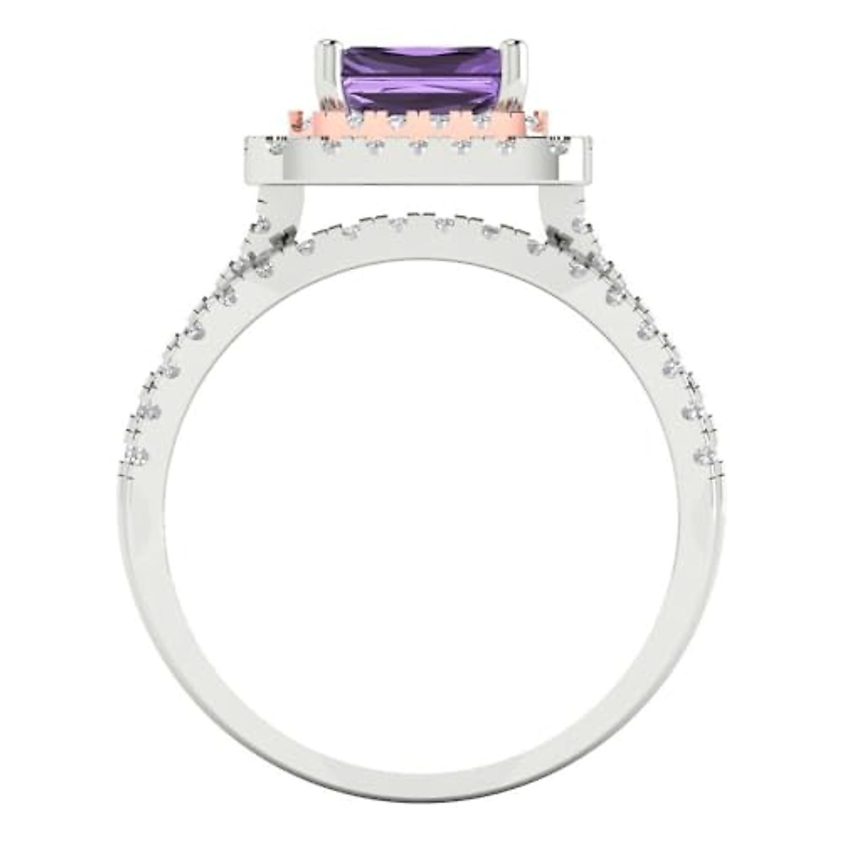 Clara Pucci 3.05ct Emerald Round Cut Customizable Halo Split Shank Alexandrite Designer Statement Ring Band Set 18K 2 tone Gold Size 3.5