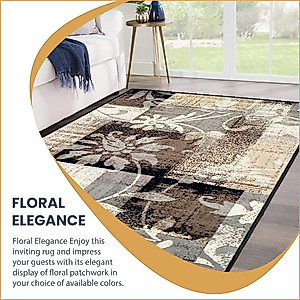 BNM Indoor Large Area Rug with Jute Backing, Floral Geometric Decor for Living Room, Kitchen, Bedroom, Office, Entryway, Hallway, Hardwood Floors, Pastiche Collection, 6' x 9', Beige