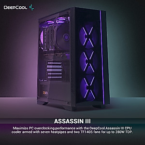 DeepCool ASSASSIN III CPU Air Cooler 280w TDP 7 Nickel Plated Copper Heatpipes Dual-Tower CPU Cooler 140mm Dual-Fan PWM 1400RPM with 90.37CFM Airflow for AMD AM4/AM5 Intel LGA 1700/1200/1151/1150/1155