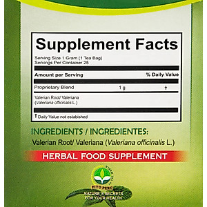 Hanan Valerian Root Tea (Valeriana) - 25 Herbal Tea Bags from Peru – Nature’s Calming Supplement for Relaxation Before Bed – 1000mg Valeerian Valerain per Filtered Teabag