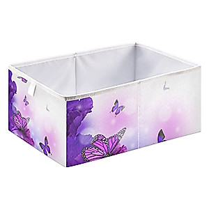 Butterfly Flowers Hydrangeas Iris Storage Basket Storage Bin Rectangular Collapsible Storage Containers Cute Bin Organizer for Office Outside Cars