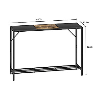LAATOOREE Console Table, 41.7" Industrial Entryway Table with Shelf, Narrow Sofa Table for Hallway, Entrance Hall, Foyer, Corridor, Living Room - Wood Look Metal Frame - Black & Rustic Brown