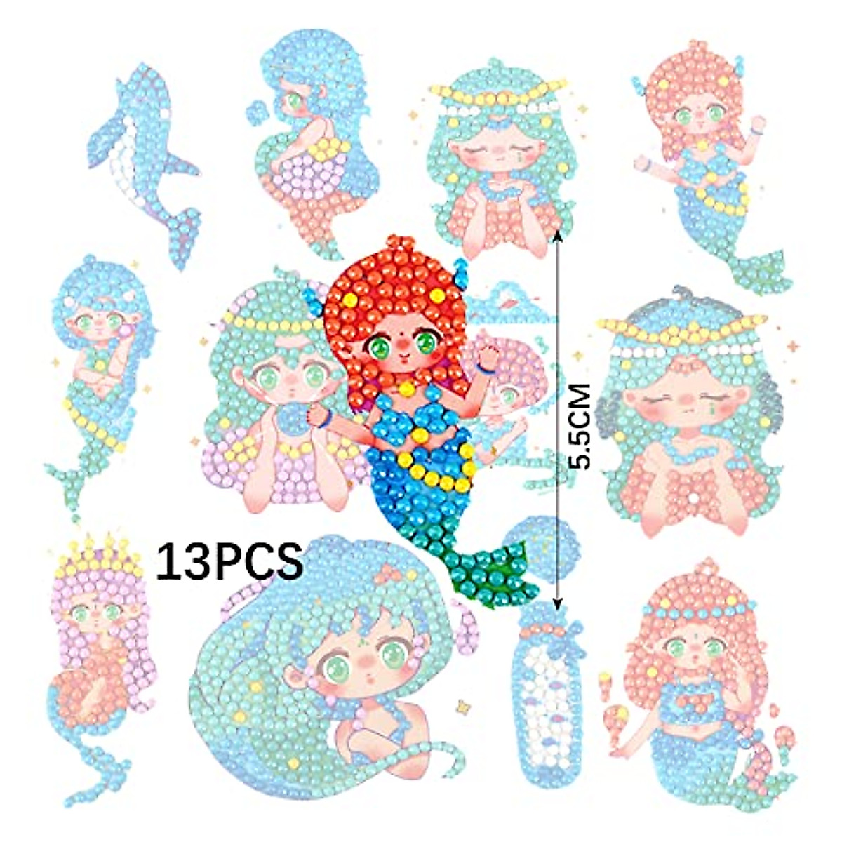 Gexru 13Pcs 5D Anime Diamond Painting Stickers Kits for Kids, DIY Diamond Painting Stickers, Handmade Digital Diamond Arts Craft Mosaic Stickers, Painting by Numbers Kits for Children Beginners (13)