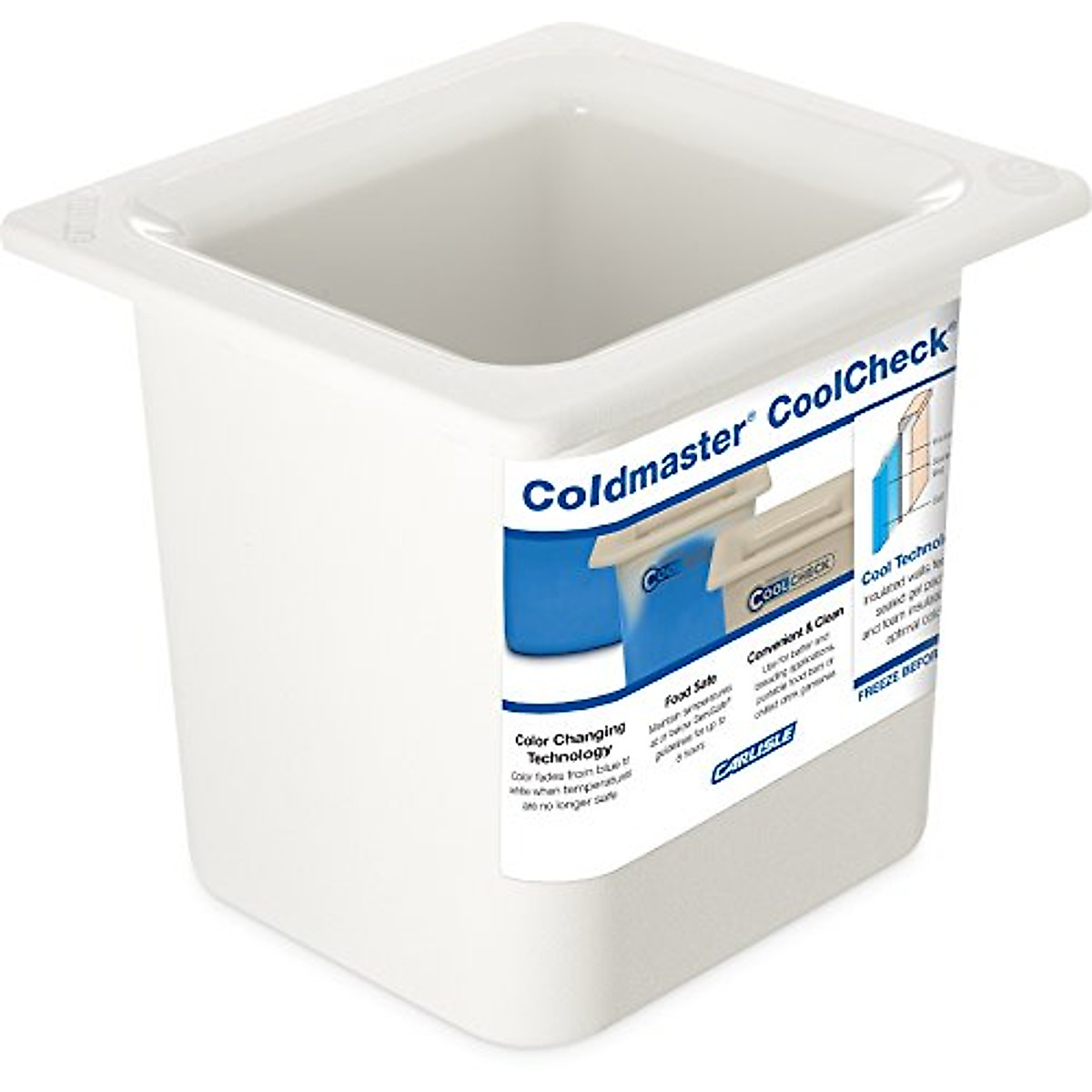 Carlisle CM1105C1402 Coldmaster CoolCheck 6" Deep Sixth-Size High Capacity Insulated Cold Food Pan, 1.7 Quart, Color Changing, White/Blue
