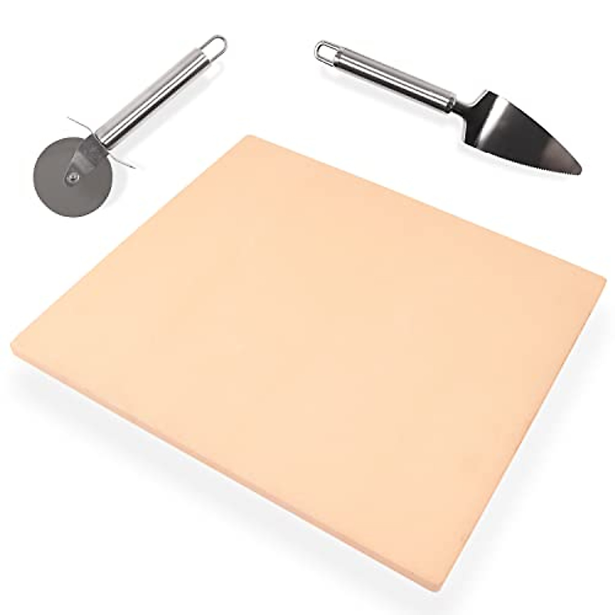 BULIKOR Pizza Stone Cordierite - 14" x 16" Rectangular Stone - For Baking Pizza, Bread, Cakes - Used in Oven, Charcoal or Electric Grills - Complete with a Stainless Steel Pizza Cutter and Server