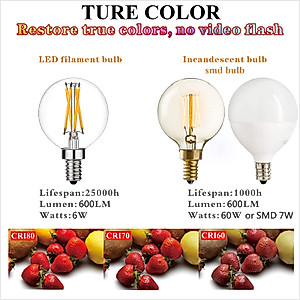 LiteHistory e12 led dimmable g16.5 Light Bulb 6W Equal 60 Watt 600lm AC120V e12 Candelabra Bulb 60 Watt for Chandeliers,Ceiling Fan,Vanity Warm White 2700K Globe e12 Light Bulb 6Pack
