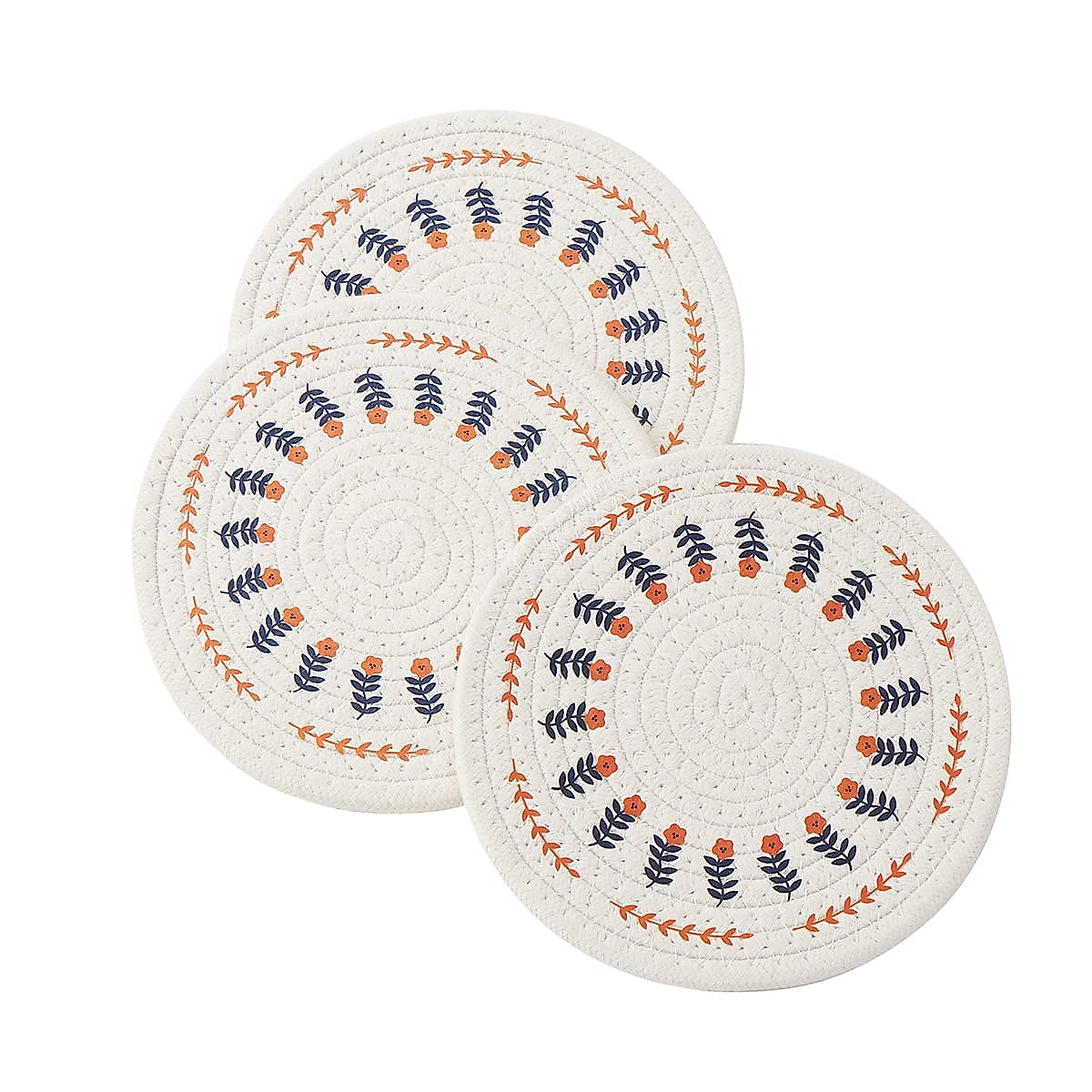 Lifaith Kitchen Pot Holders Set Trivets 3pcs Set,100% Pure Cotton Thread Weave Hot Pot Holders, Stylish Coasters, Hot Pads, Hot Mats, Spoon Rest for Cooking and Baking by Diameter 7 Inche, Flower