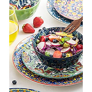 HENXFEN LEAD Ceramic Cereal, Soup Bowls Set of 6-25 Oz Deep Colorful Porcelain Serving Bowls for Dinner, Pasta, Salad, Oatmeal - Bohemian Style