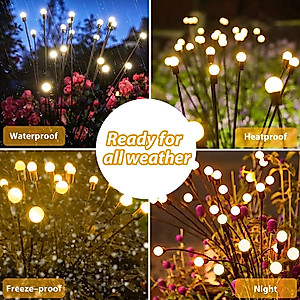 4-Pack Solar Garden Lights, Upgraded 32 LED Firefly Solar Lights for Outside, Sway by Wind, Waterproof Solar Powered Outdoor Lights for Yard Garden Decor Pathway Patio Xmas Decorations (Warm White)