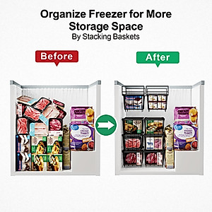 iSPECLE Freezer Organizer Bins - Fit 7 Cu.Ft Chest Freezer, Expand from 15.8" to 18.1" (L) Deep Freezer Organizer Bins, 2 Pack Small Hanging Freezer Baskets for Chest Freezer, Black