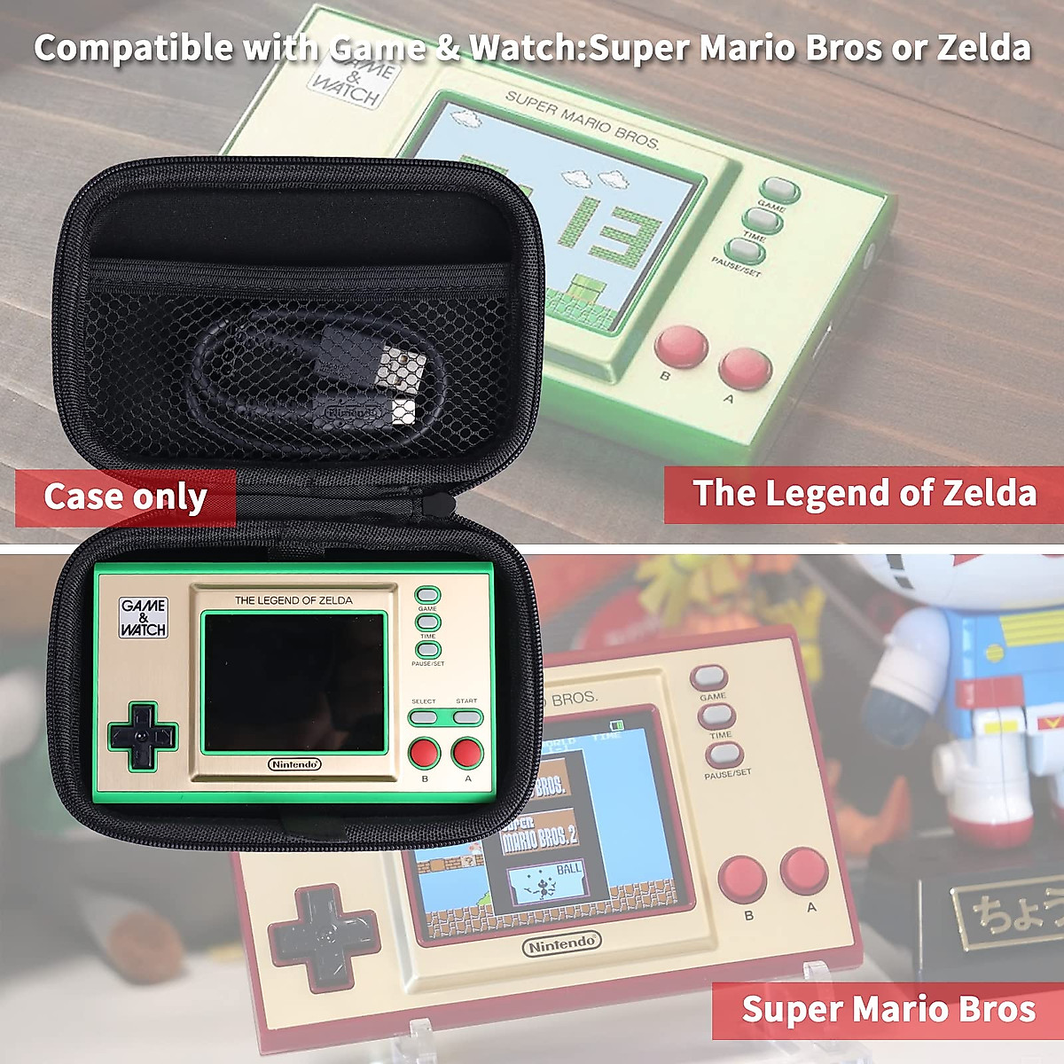 Hard Carrying Case for Nintendo Game & Watch, Protective Storage Organizer Cases Compatible with Game & Watch:Super Mario Bros,The Legend of Zelda,Extra Mesh Pocket for Charging Cables,Red