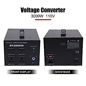 3000W Step Up & Down Voltage Transformer Converter AC 110V⇋220V DT-3000VA Voltage Converter Power Transformer Step-Up/Step-Down 110V - 220V/ 220V - 110V, with Dual Circuit Breaker Protection