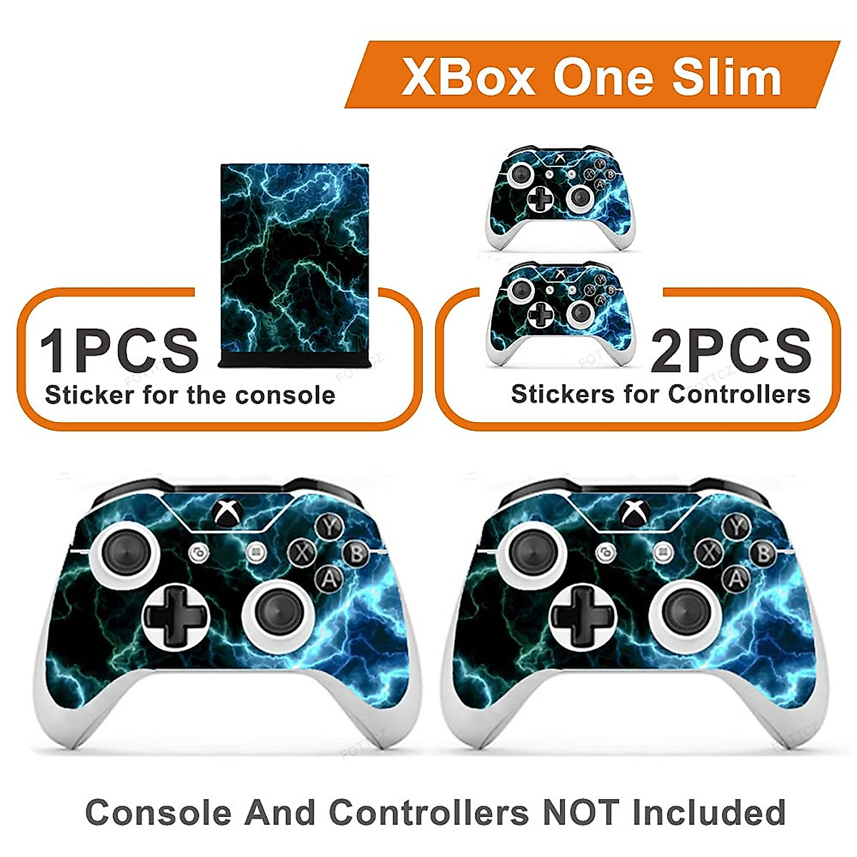 FOTTCZ Whole Body Vinyl Skin Sticker Decal Cover for Microsoft Xbox One Slim Console Blue Lighting