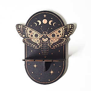 Moon Moth Shelf Crystals 10x5.5 inch Wooden Black Golden Boho Holder with Snake Pattern Crystal Gemstones Display Essential Oil Candles Gothic Home Decor (Type3-Butterfly)