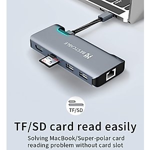 USB C Hub Adapter, BEST CABLE 7 in 1 USB C to HDMI 4K Adapter, Gigabit Ethernet RJ45, USB C Power Delivery, 2*USB 3.0 Port, SD/TF Card Reader Compatible with MacBook Pro,MacBook Air,Samsung,and More