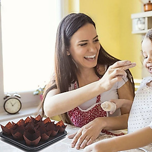 200 Pcs Tulip Cupcake Liners,Cooyeah Baking Cup Holder Muffin Paper Liners Grease Proof Wrappers for Wedding,Birthday Party Brown and Natural Color