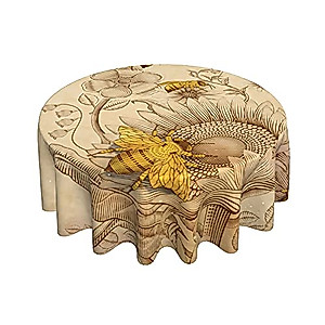 Vintage Bee Sunflower Tablecloth Round Washable Table Cover for Kitchen Dining Picnic Party Indoor Outdoor Table Mats 60 inch