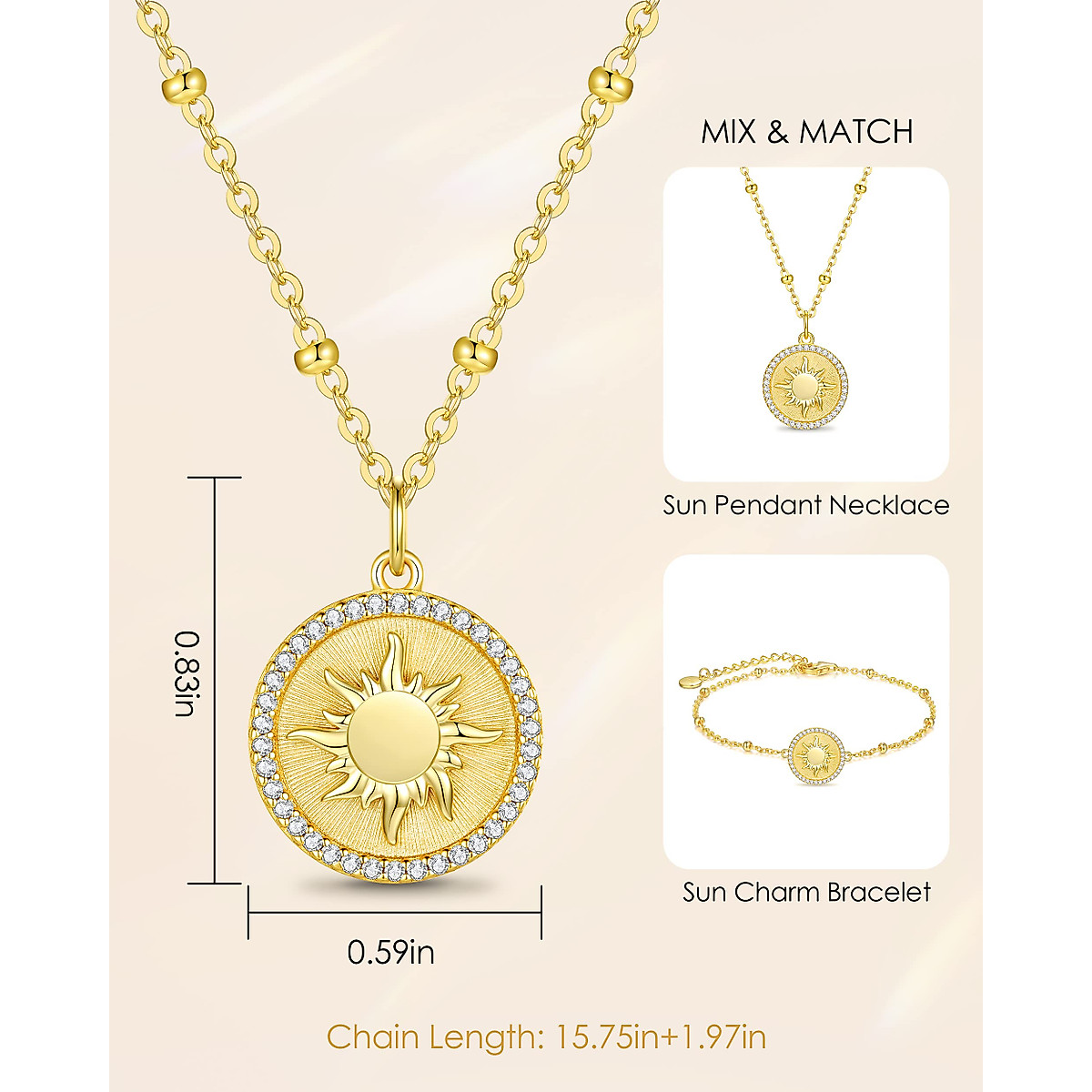 CDE 14K Gold Plated Sun Coin Birthstone Pendant Necklaces for Women 925 Sterling Silver, Christmas Birthday Anniversary Jewelry Gift for Women Girlfriend Mom Daughter Her