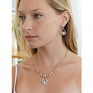 Mariell Rose Gold Vintage Crystal Necklace and Earrings Wedding Jewelry Set for Brides, Bridesmaids, Prom