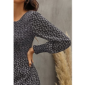 Zattcas Long Sleeve Fall Dress for Women Modest Puff Sleeve Floral Midi Dress Black XL