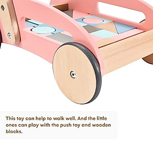 Childlike Behavior Premium Wooden Baby Walker - Baby Push Walker with Wheels - Walker for Baby Boy & Girls - Push Toy with Building Blocks for Babies, Toddler Kids - Car Cart Learning Step Walking