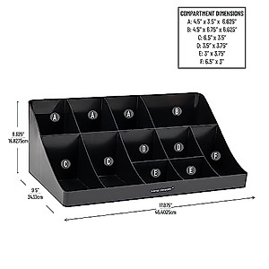 Mind Reader 11 Compartment Breakroom Coffee Condiment Organizer, Black