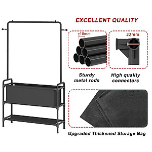 Calmootey Clothing Rack with Storage Bag, 3-in-1 Garment Rack, Non-woven Shelves for Shoes, Clothes Rack for Bedroom, Hallway, Entryway, Black